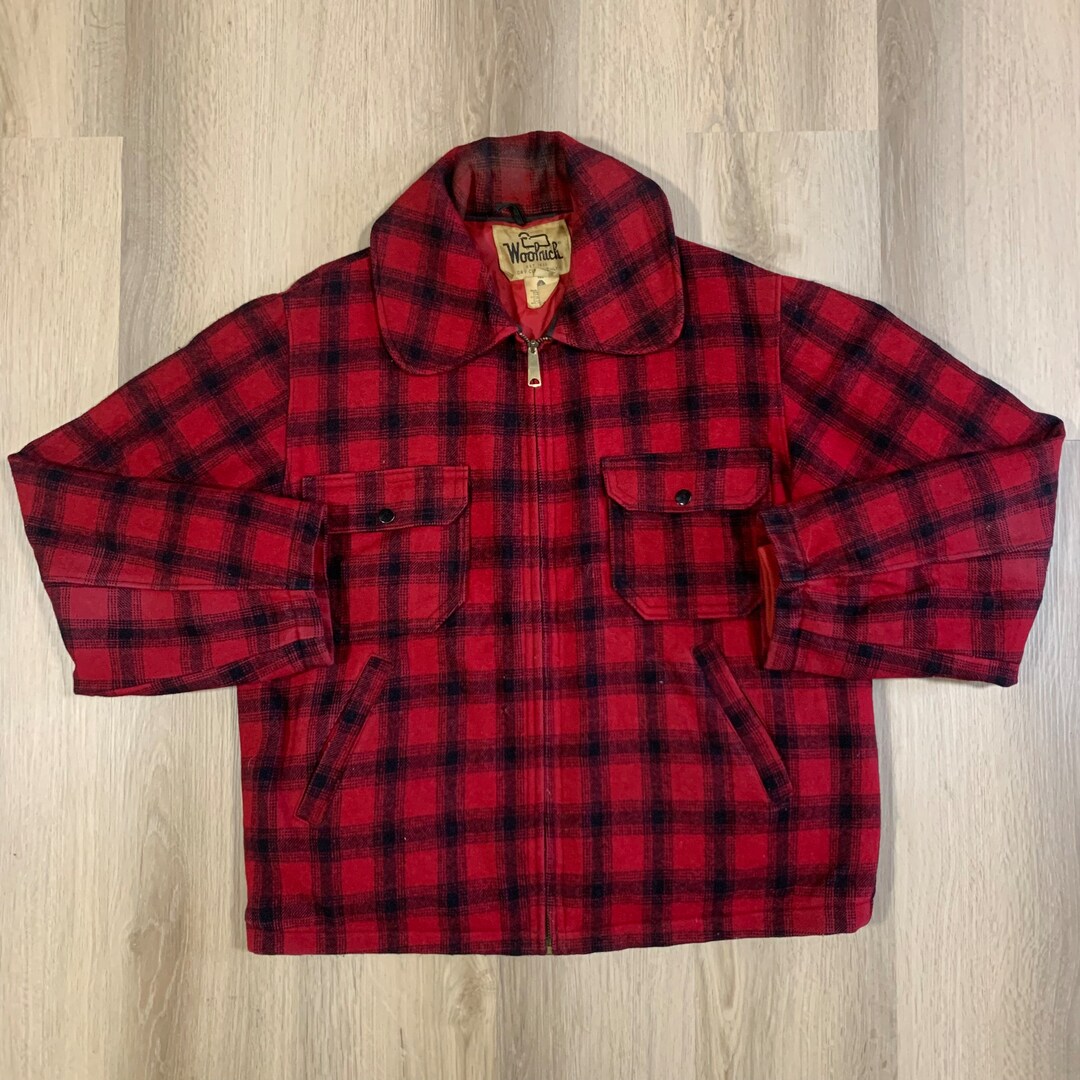 Woolrich 1960s Vintage Heavy Zip up Satin Lined Flannel Jacket Size 42 ...