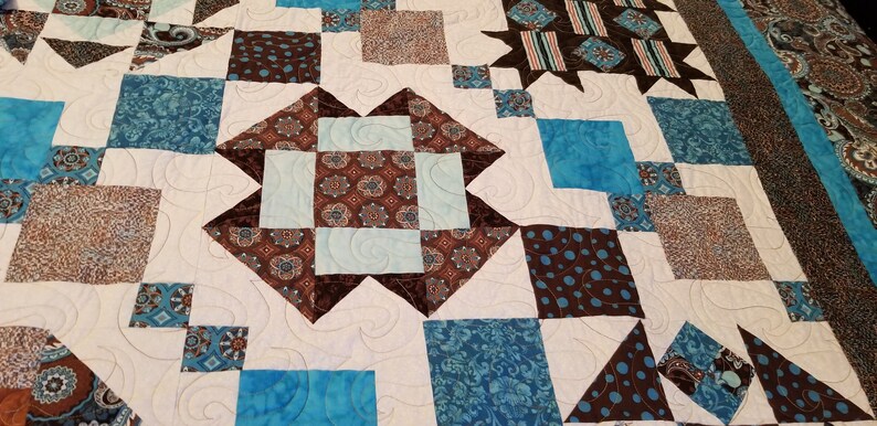 Handmade Aqua and Brown Queen Quilt With Paisley Border - Etsy