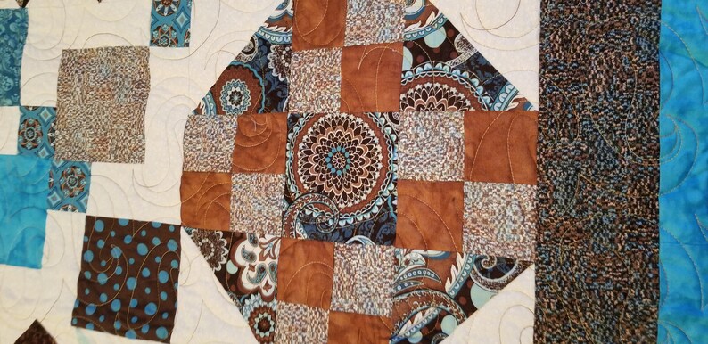 Handmade Aqua and Brown Queen Quilt With Paisley Border - Etsy
