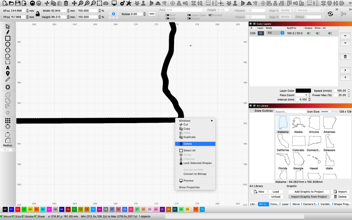 Lightburn Art Library - State Outlines - Etsy