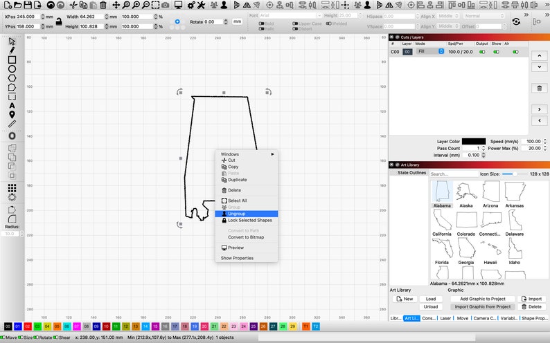 Lightburn Art Library - State Outlines - Etsy
