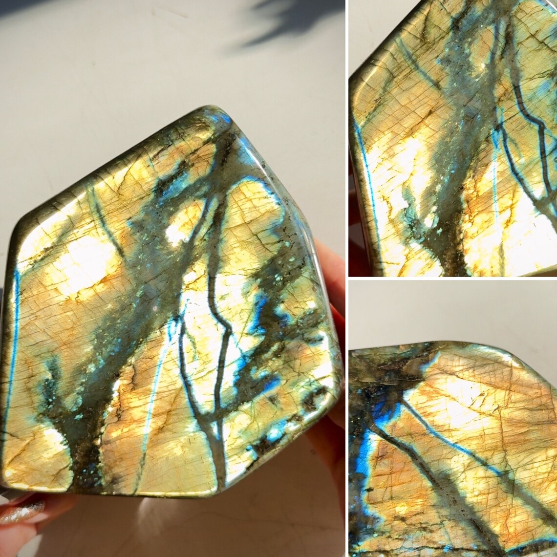 Enormous Golden Rivers Yellow Blue Flash Labradorite Crystal Free Form ...