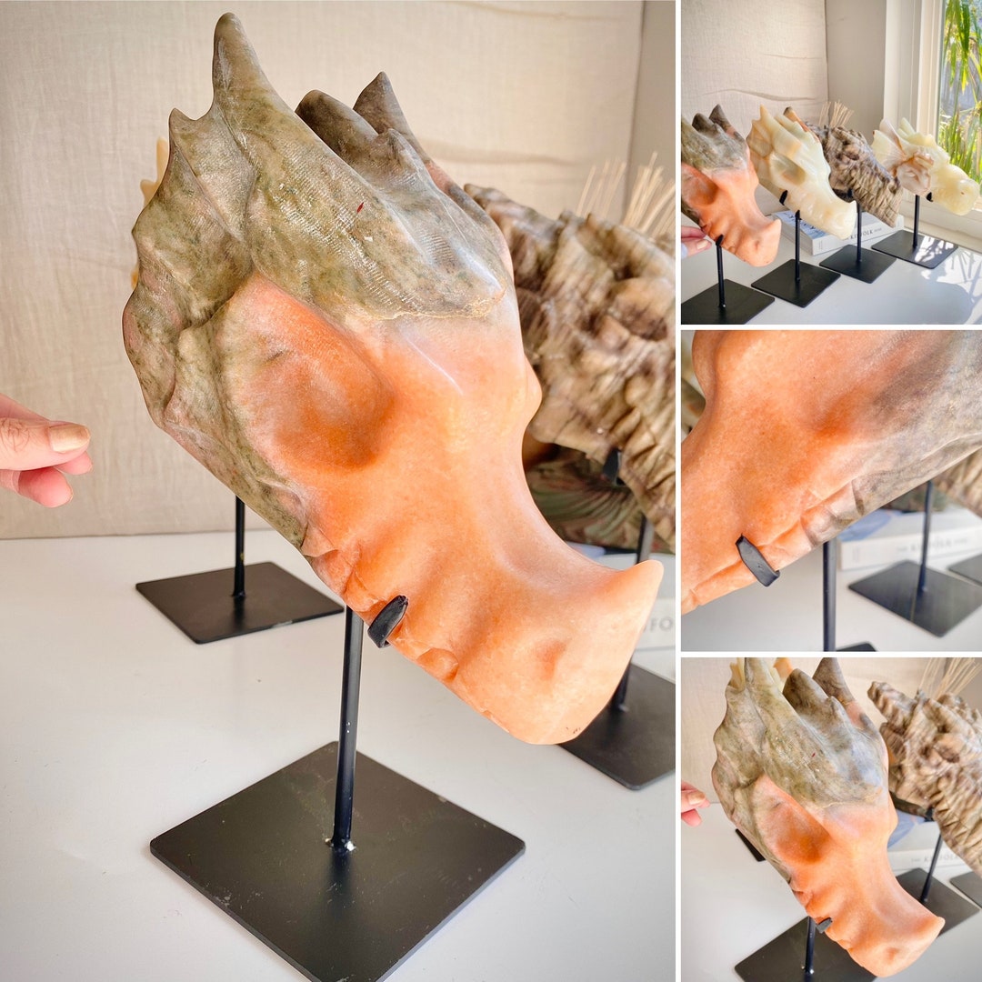 CARAXES XL Orange Calcite Dragon Skull Carving 3742g 21x10x12cm 132oz 8 ...