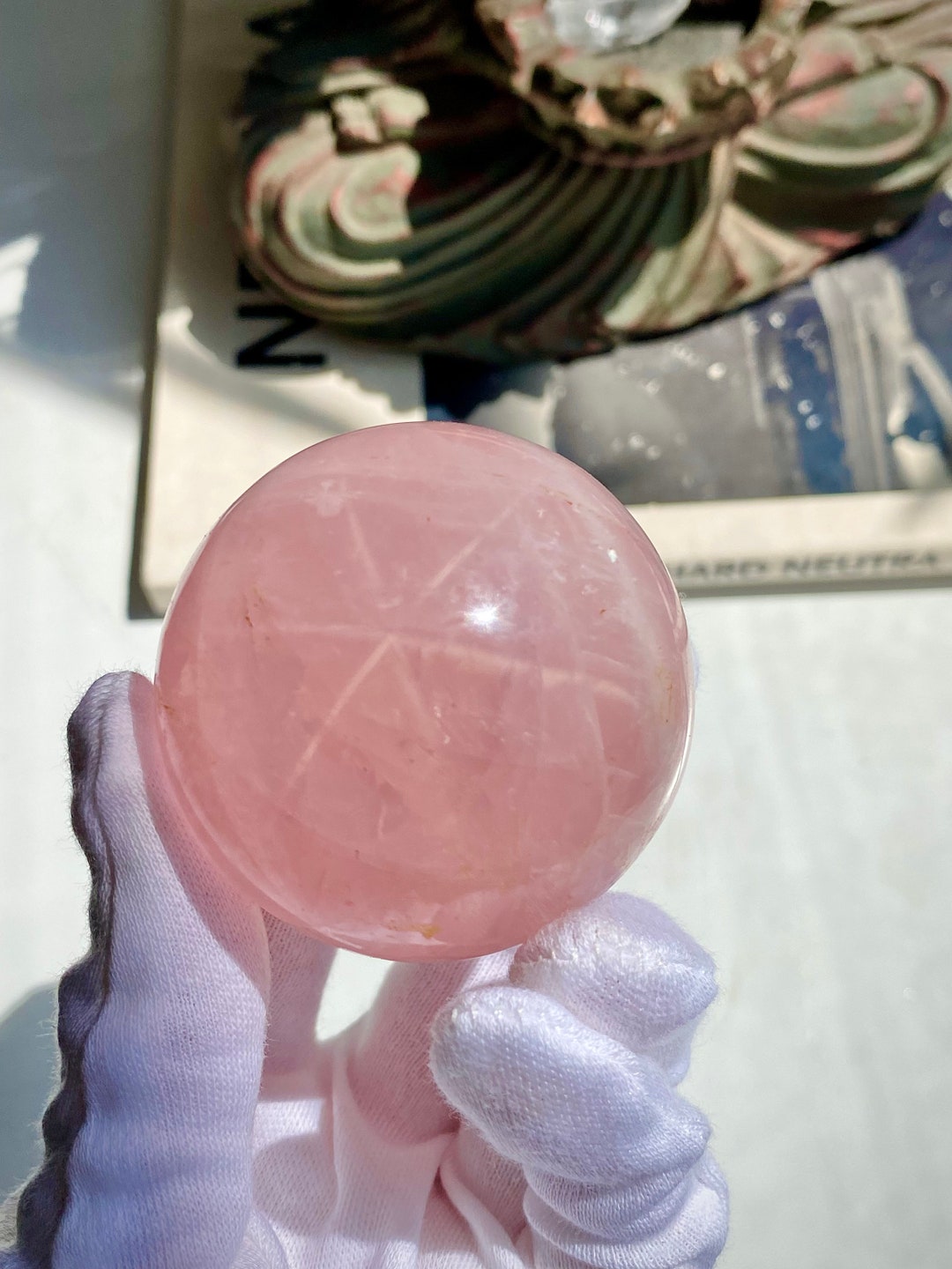 RARE STAR Rose Quartz Sphere 50mm 194g 6.8oz 5cm 2in Heart Chakra Stone ...