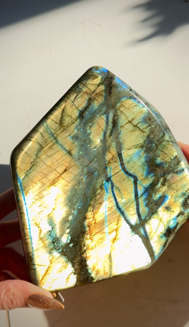 Enormous Golden Rivers Yellow Blue Flash Labradorite Crystal Free Form ...