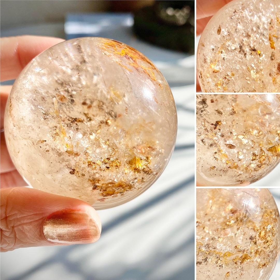 RARE Natural Pyrite Inclusions Large Clear Quartz Sphere Clear Viewing ...