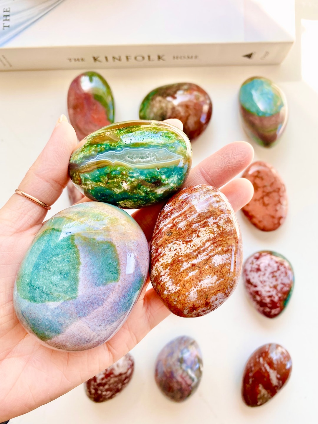 RESTOCKED Vibrant Ocean Orbicular Jasper Palm Stone 2-2.5" 5 Cm 6 Oz ...