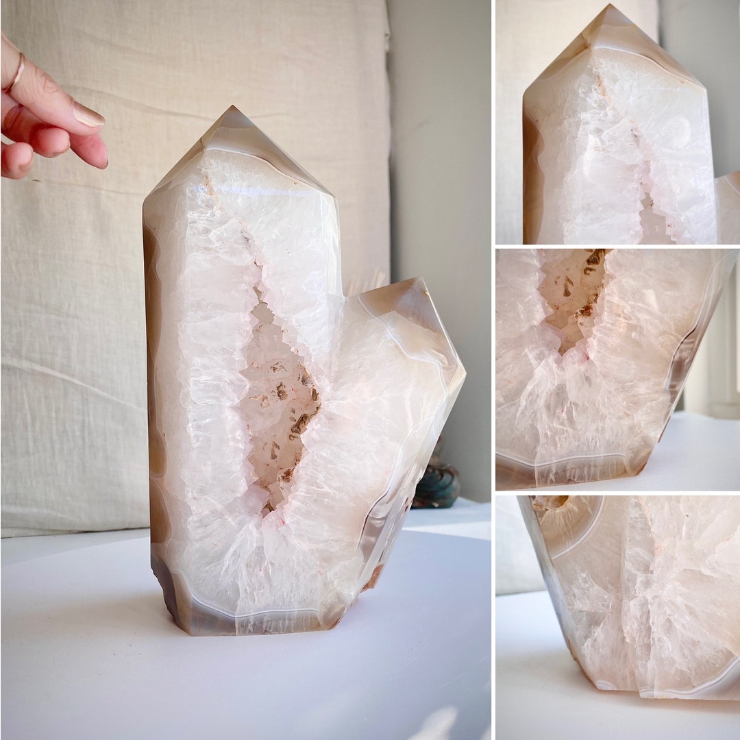 Large Banded Agate Double Point Tower Crystal Cave Window Self Standing ...
