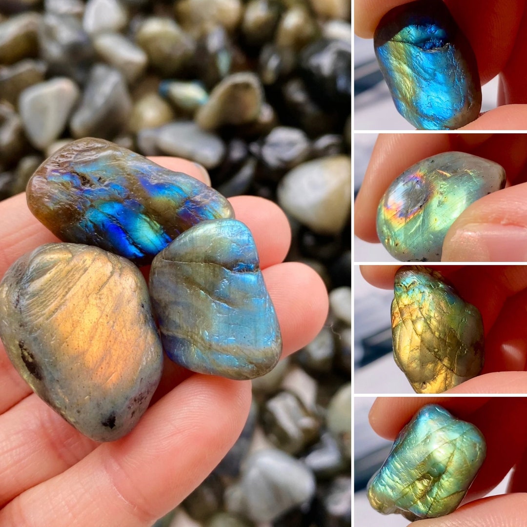 3-5 Labradorite Tumbles 1.0oz of Tumbles Pink Purple Orange Yellow Blue ...