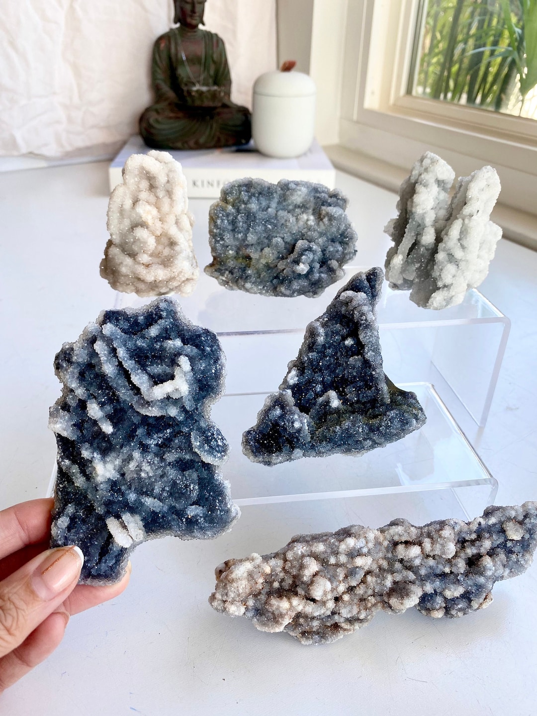 Sparkly Sphalerite Blue White Gray Chalcedony Druzy Crystal Clusters ...