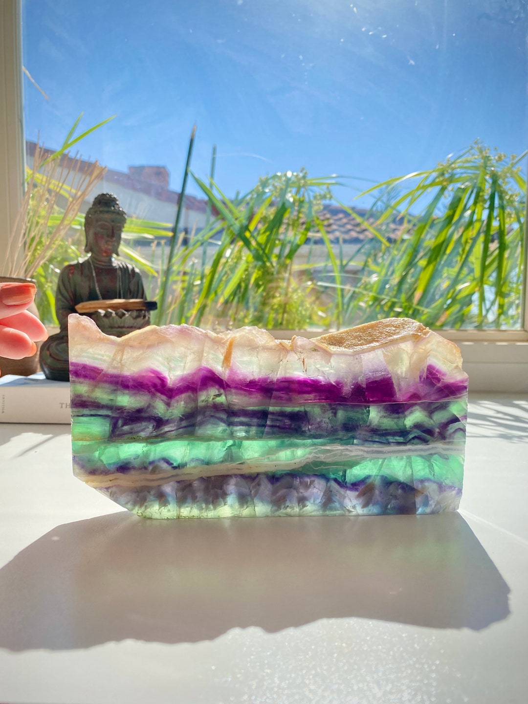 XXL Purple Green Fluorite Crystal Slabs Purple Hues Sparkling 1282g ...