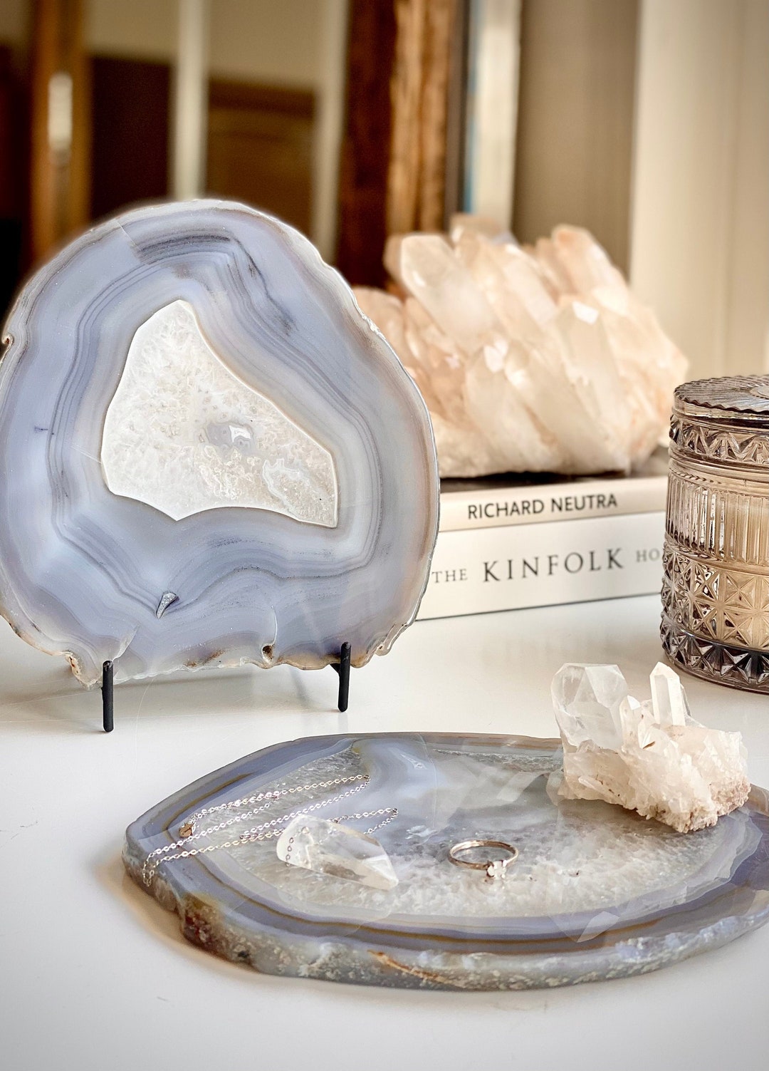 NEW! XL Druzy Agate Slab Natural Banded Agate Display Serving Trinket ...