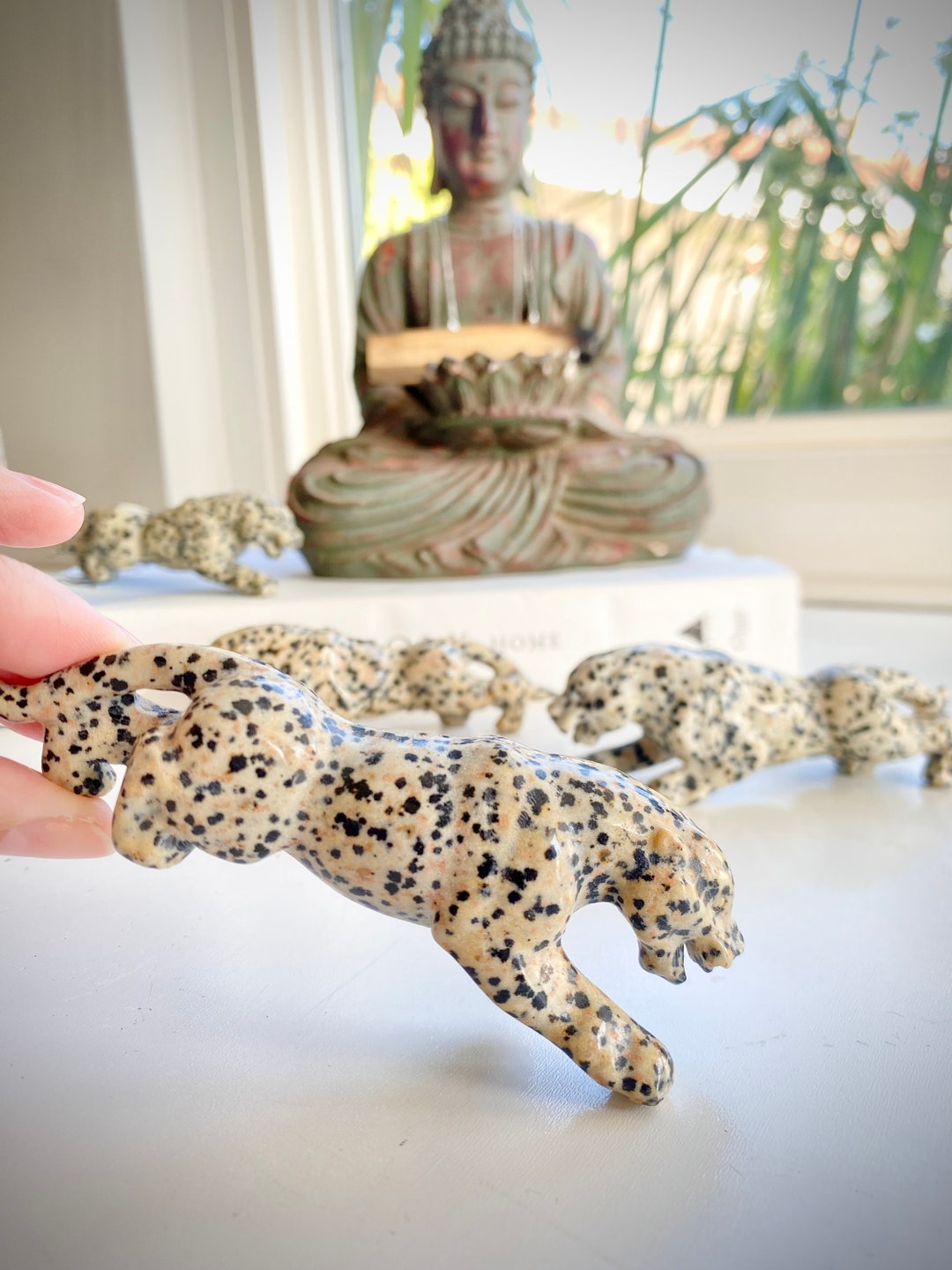 Dalmation Jasper Spotted Leopard Carving Detailed Crouching Carved ...