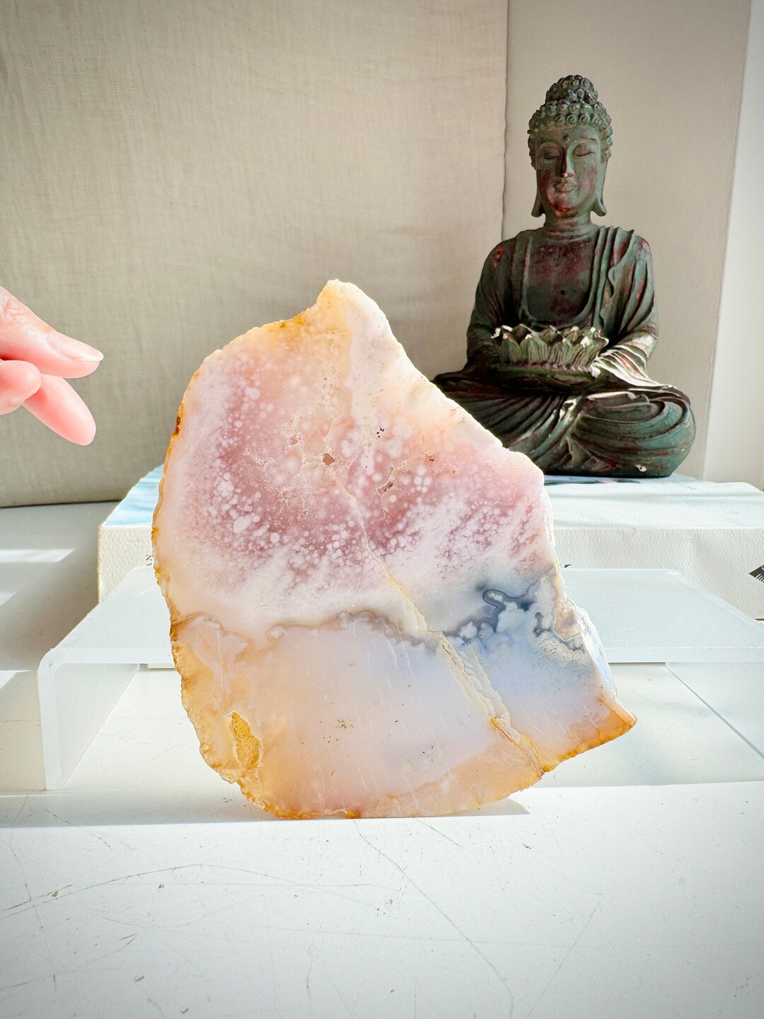 Flower Agate Pink Amethyst Slab Large Quartz Druzy Cave 276g 12x10x1cm ...