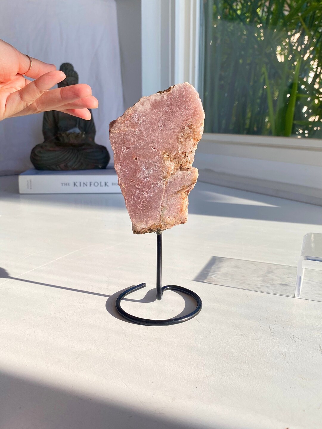 Glittering Pink Amethyst Slab on Custom Metal Stand Crystal on Pin ...