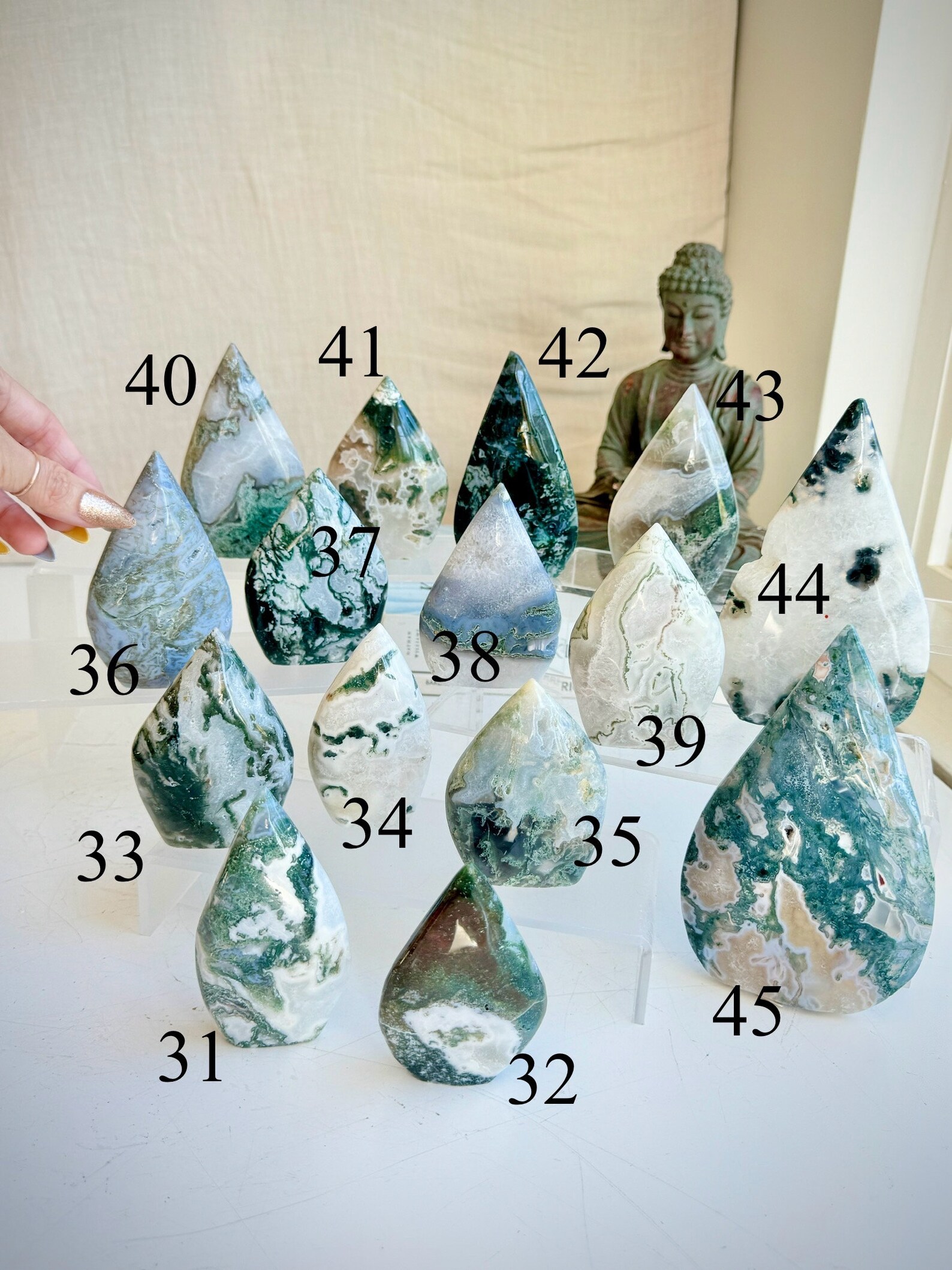 Intricately Patterned Moss Agate Crystal Points 4-7cm Green Blue White ...