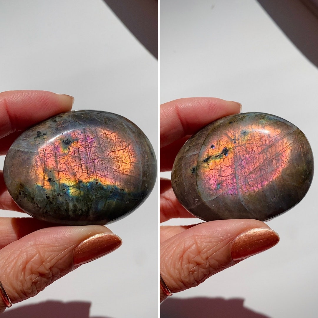 Red Purple on Sunset Orange Full Face Flash Labradorite Crystal Free ...