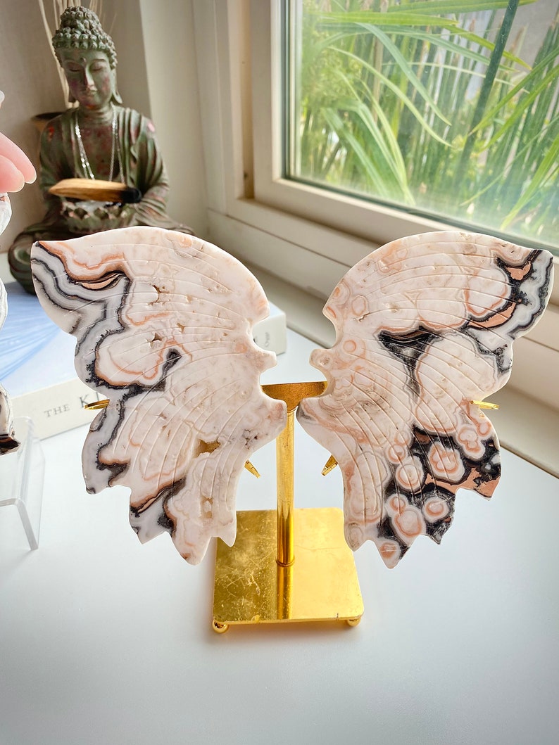 Huge Rare Stunning Pink Banded Large Carved Wings Pink Black White ...