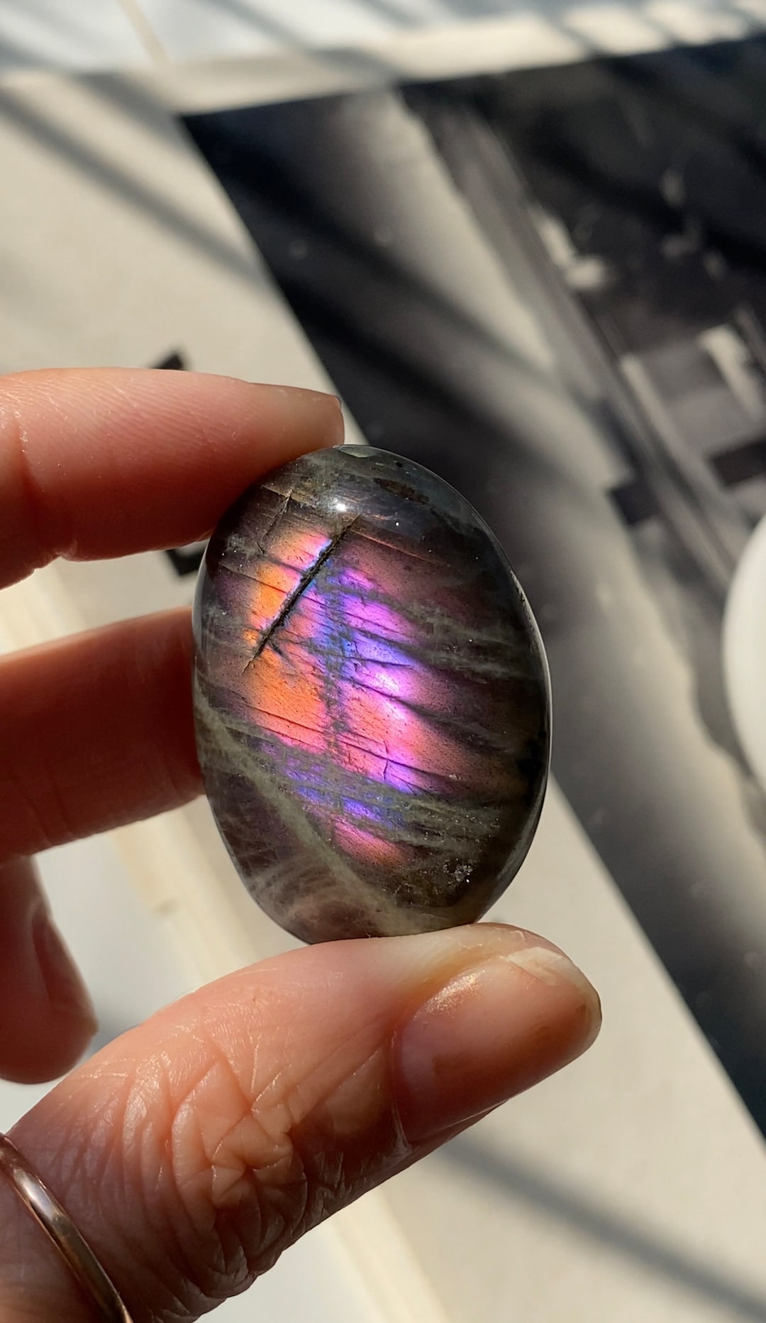 Red Purple on Sunset Orange Full Face Flash Labradorite Crystal Free ...