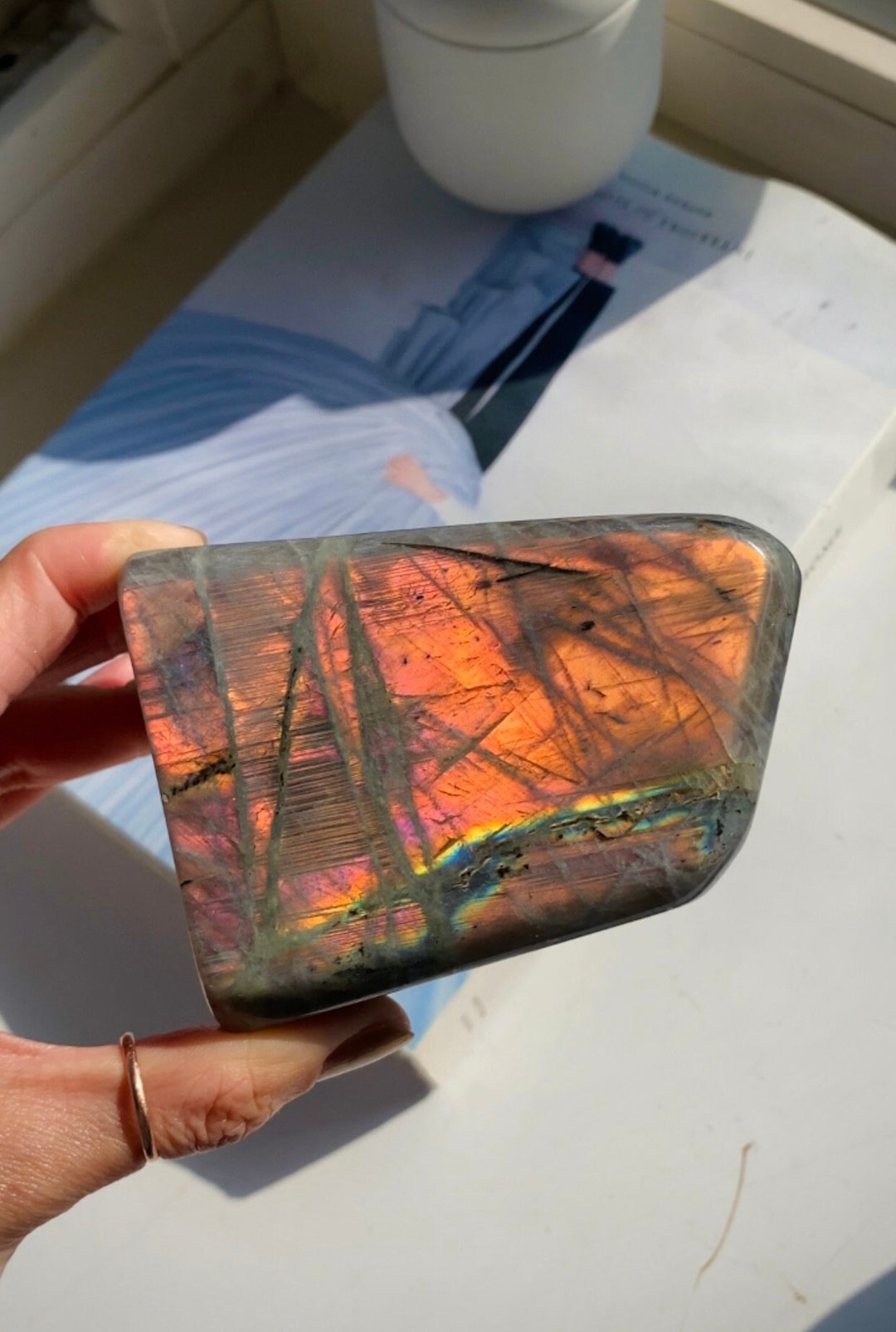 Sunset Orange and Blue Streak Full Face Flash Labradorite Crystal Free ...