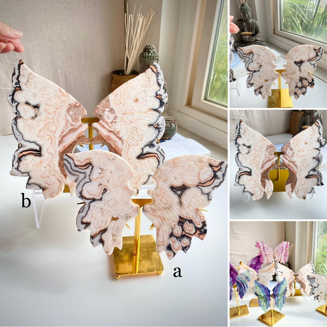 Huge Rare Stunning Pink Banded Large Carved Wings Pink Black White ...