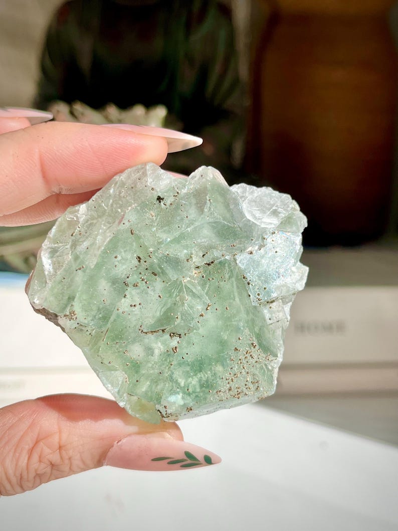 Sparkling Pyrite Formations on Cubic Green Fluorite Crystal Cluster ...
