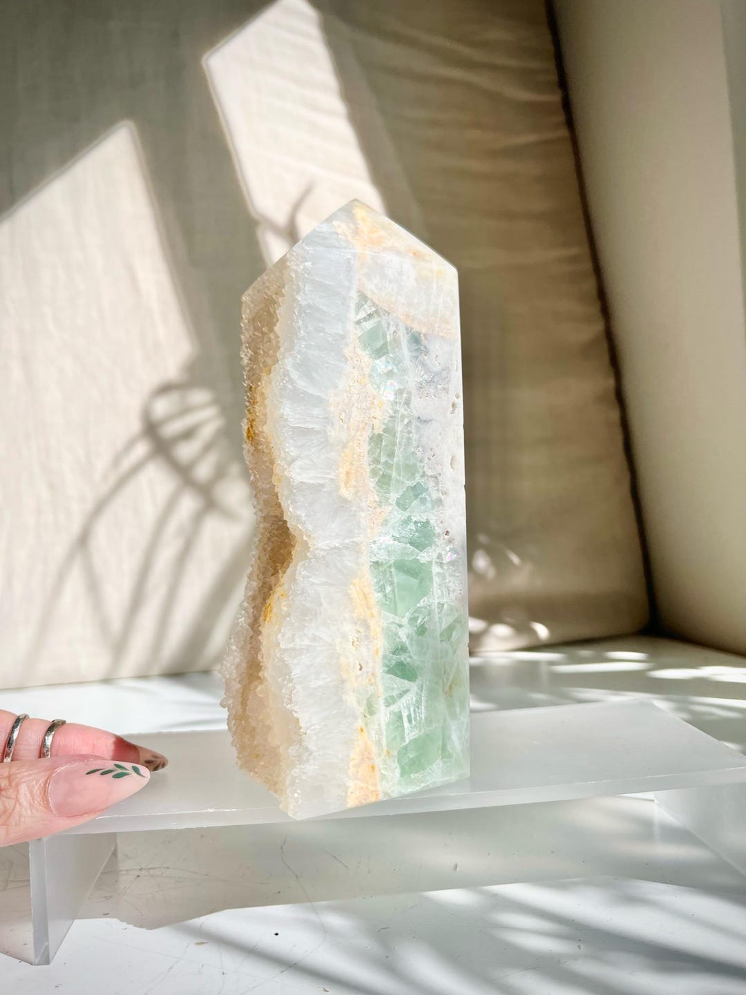 Glittering Sugar Druzy Quartz on Sea Green Cubic Fluorite Teal Fluorite ...
