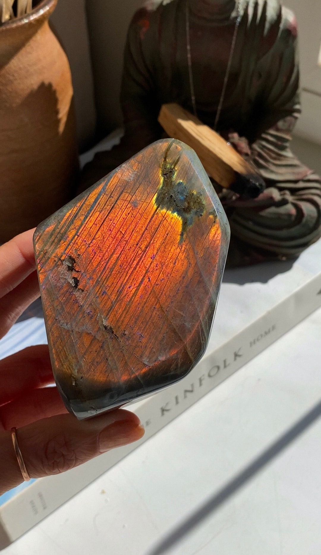 Brilliant Sunset Orange Full Face Flash Labradorite Crystal Free Form ...