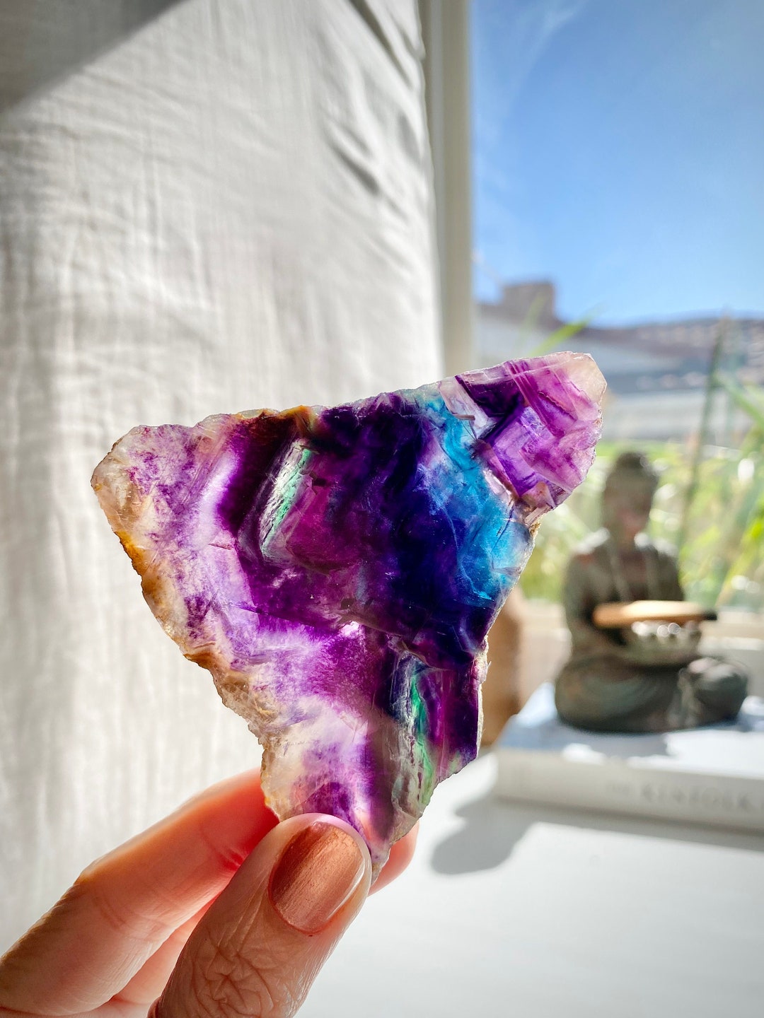 Deep Blue Purple Fluorite Crystal Slabs Purple Hues Sparkling Druzy 94g ...
