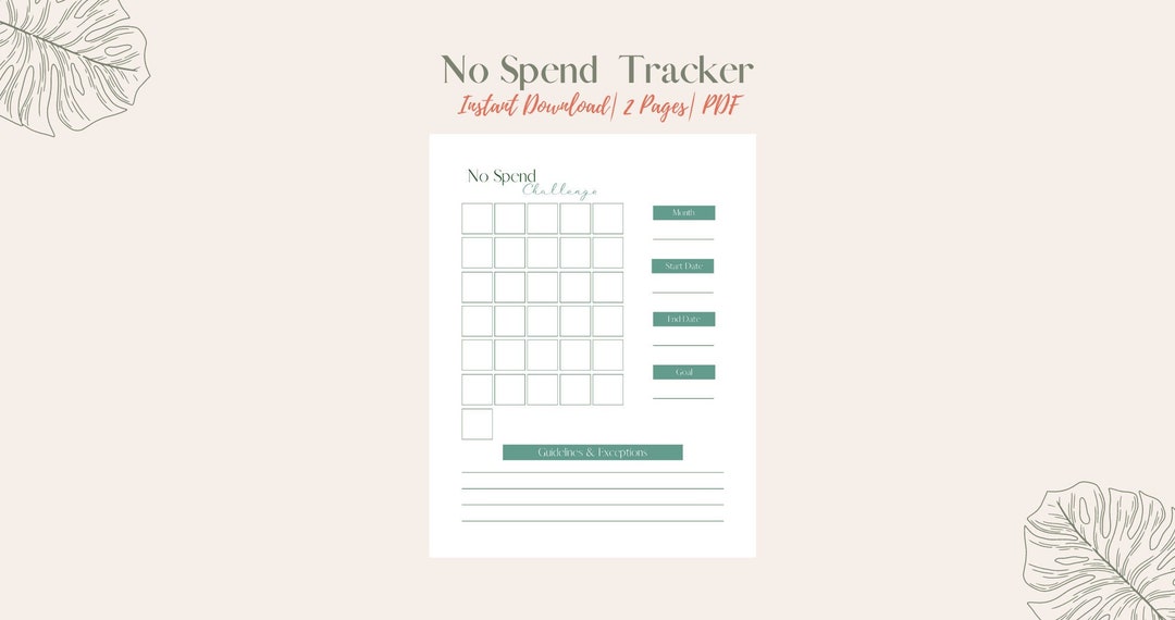 No Spend Challenge Printable Planner| Digital|no Spend Month|no Spend ...