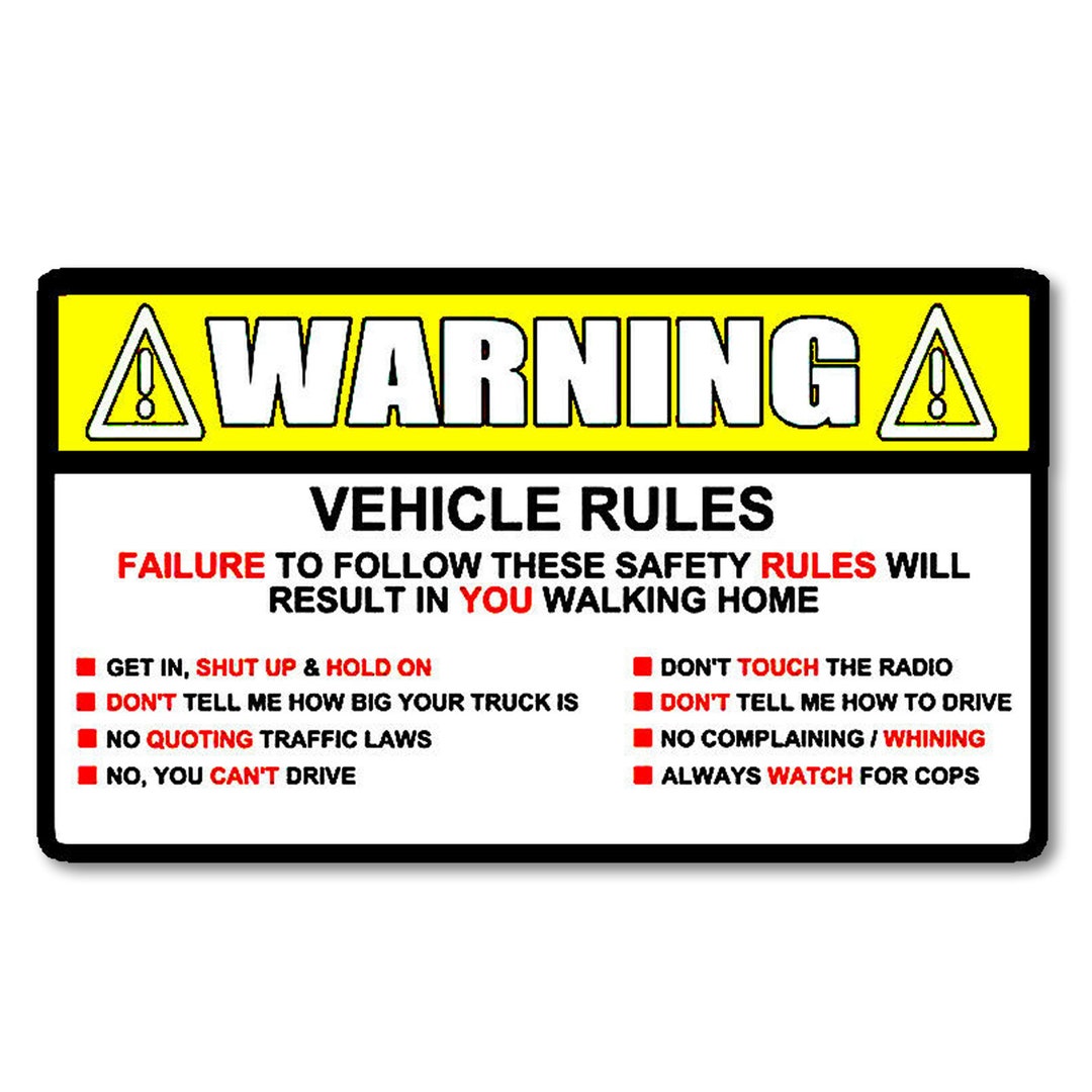 Warning Rules Decal Sticker Funny for JDM Car Truck Bumper Window SUV 5 ...