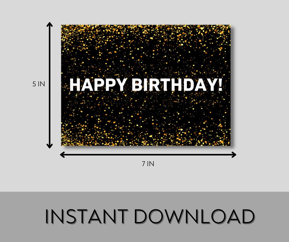 Printable Happy Birthday Card Gold and Black Birthday Card - Etsy
