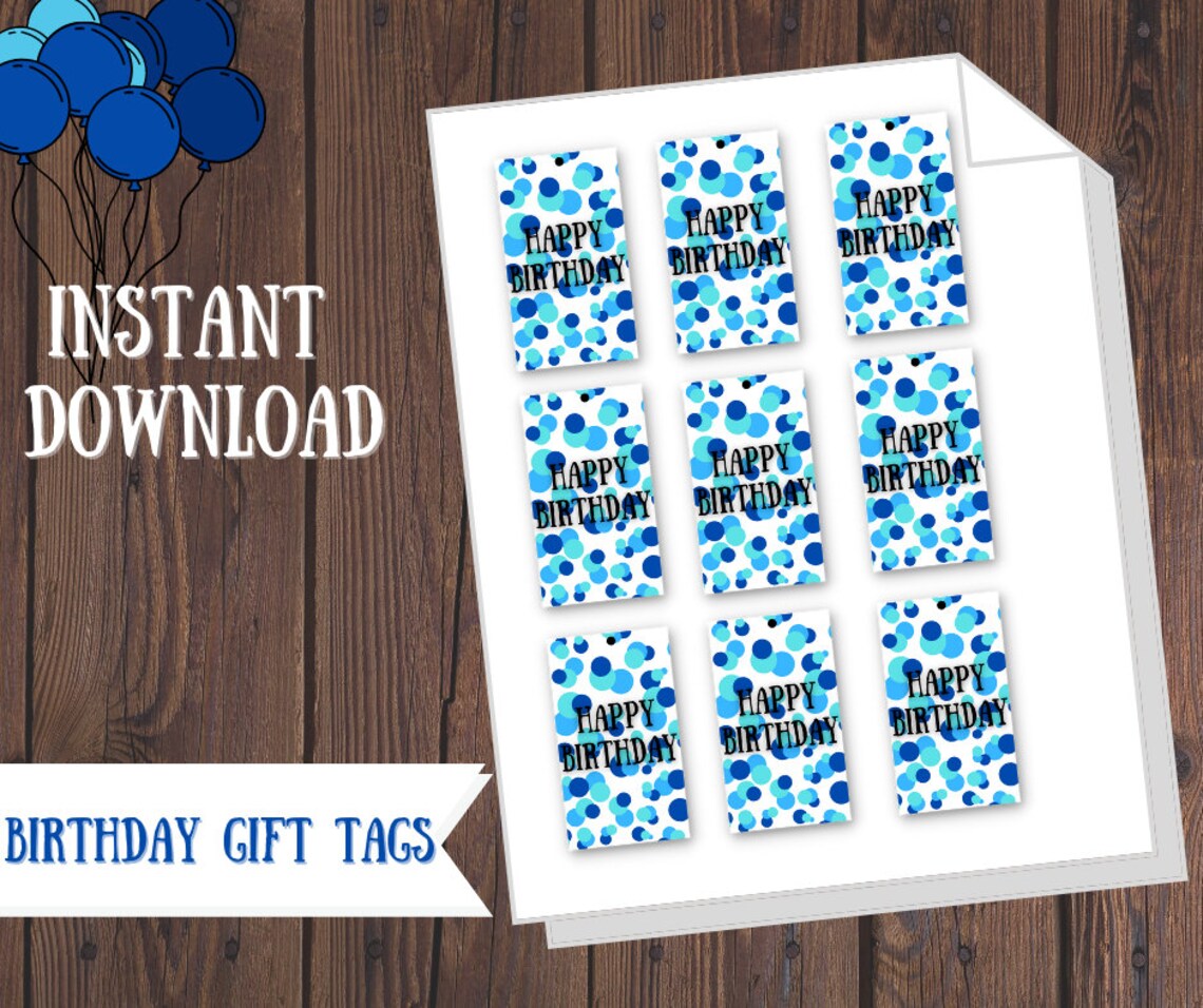 Printable Happy Birthday Gift Tags Tags for Gifts Blue Gift | Etsy