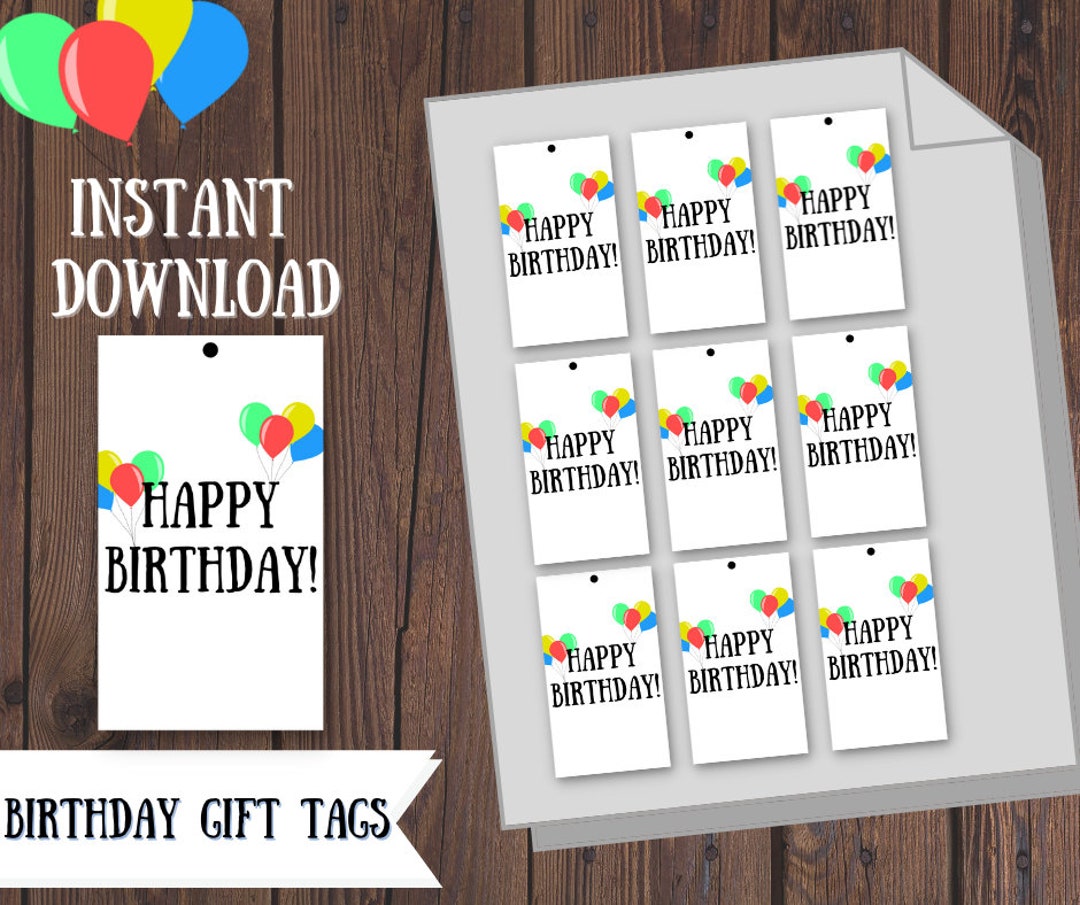 Printable Happy Birthday Gift Tags, Tags for Gifts, Balloon Gift Tags ...