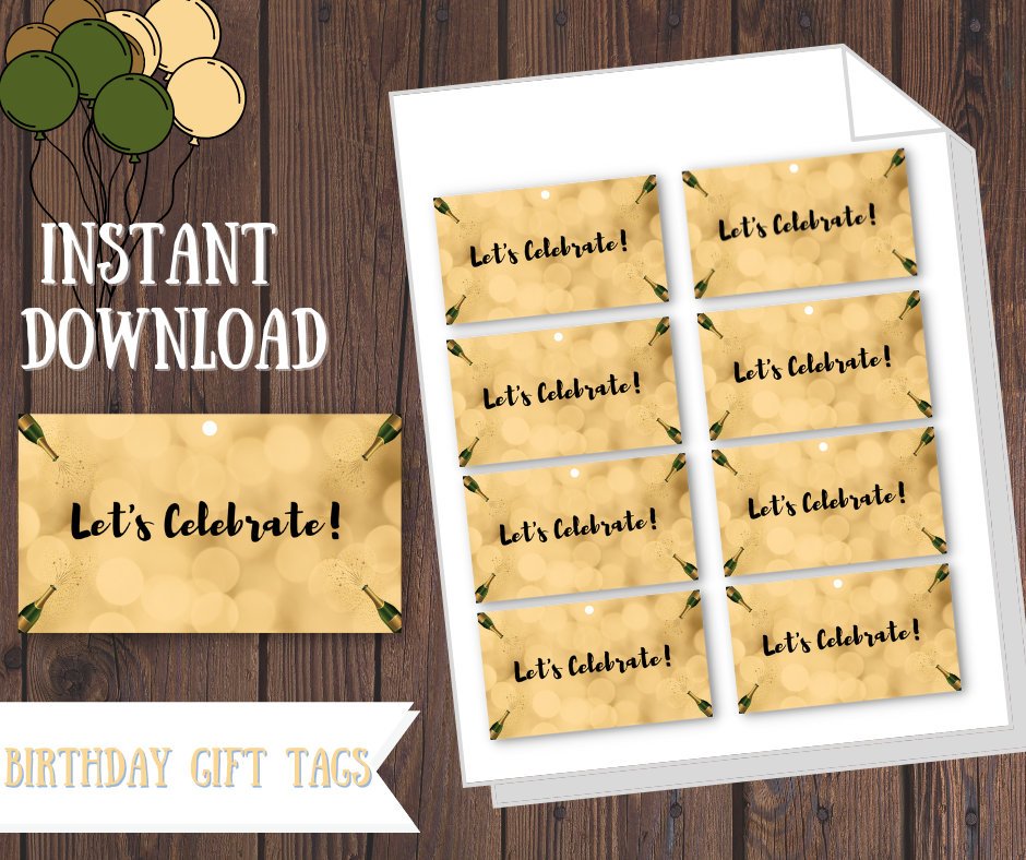 Printable Happy Birthday Gift Tags, Tags for Gifts, Poppin' Champagne ...