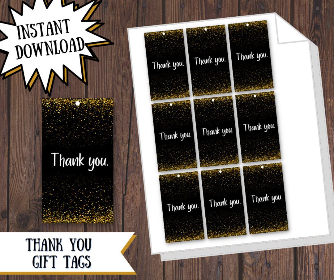 Printable Black and Gold Thank You Gift Tags, Formal Gift Tags, Wedding ...