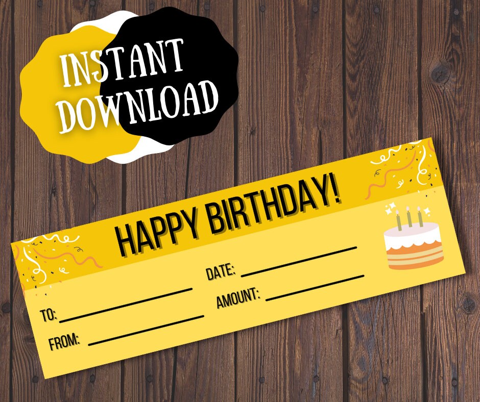 Printable Happy Birthday Gift Certificate Gift for Birthday - Etsy