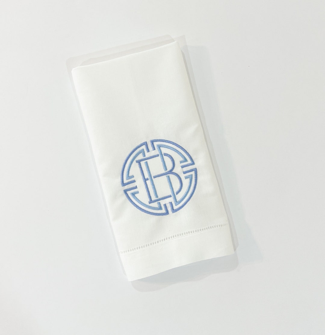 Initial Monogram Hand Towel | Monogrammed Linen Towel | Embroidered ...