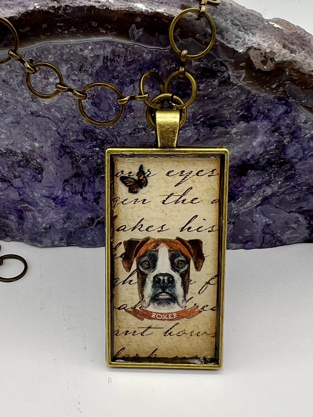 Penny: Handmade Boxer Necklace - Bronze, One-of-a-kind, Dogs, Sparkly ...