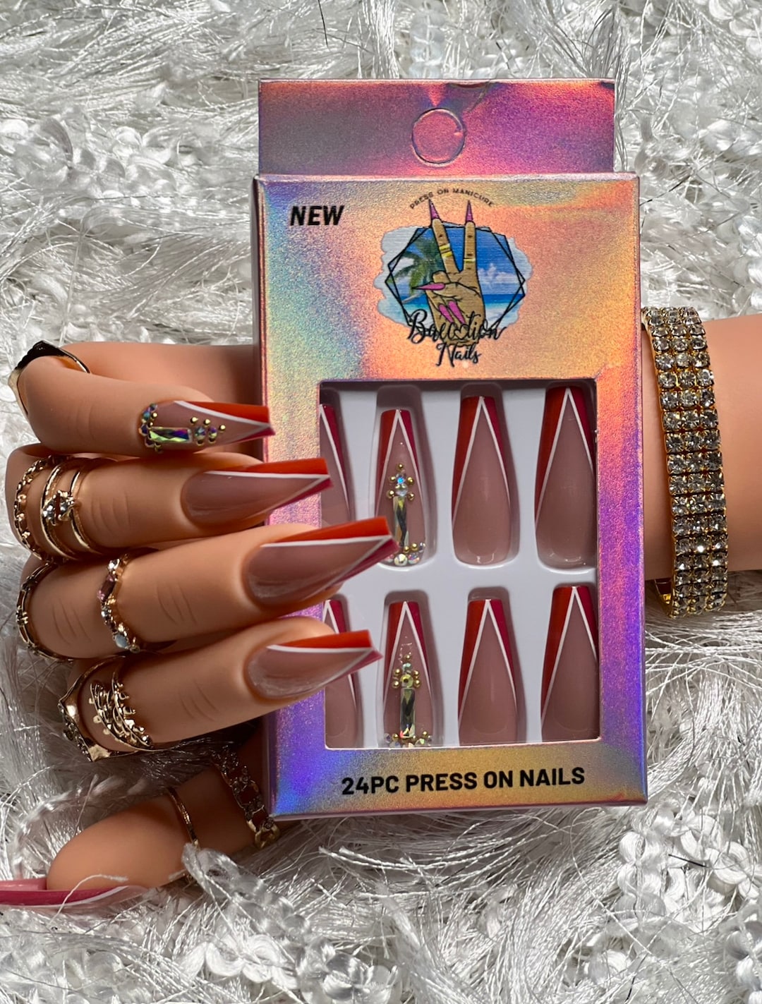 24 Pc Press on Nails Long, Bling Nails - Etsy