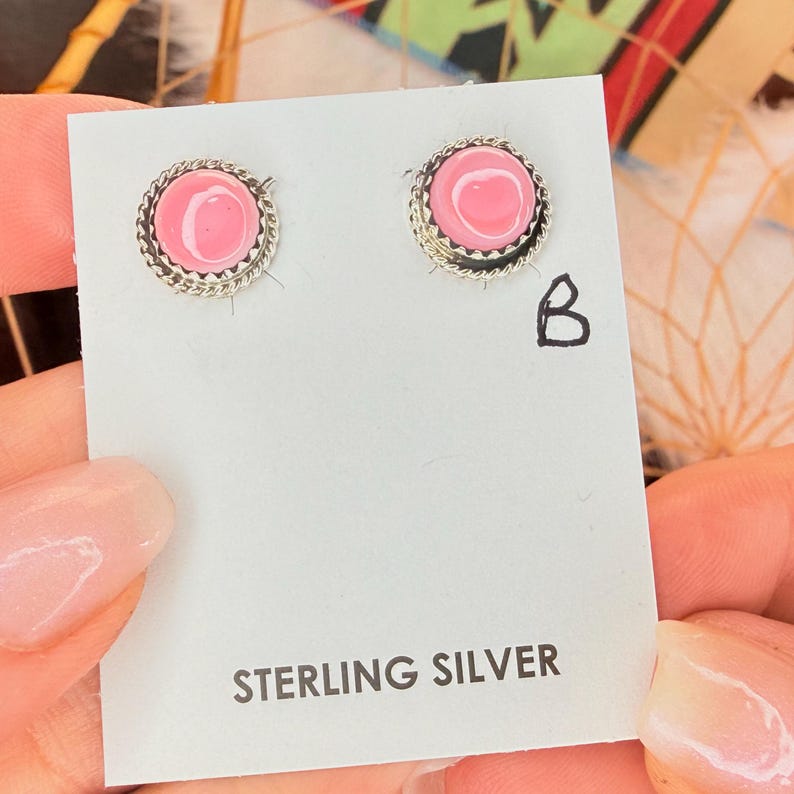 Navajo PINK CONCH Shell Earrings in Sterling Silver - Handmade Native ...