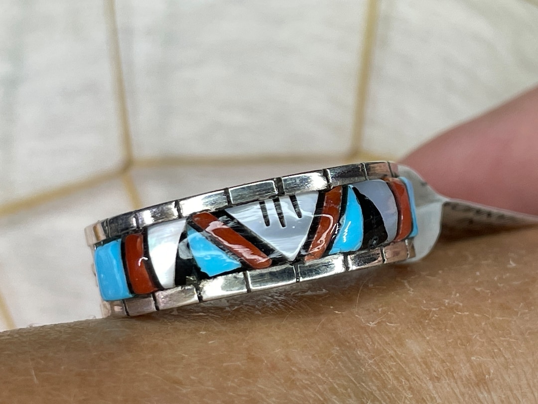 1/2 Price! ZUNI Native American Multi Stone Sterling Silver Ring ...