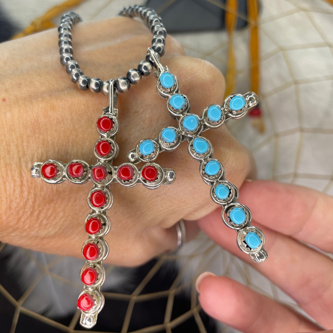 1/2 Price! ZUNI Native American REVERSIBLE Kingman Turquoise Red Coral ...