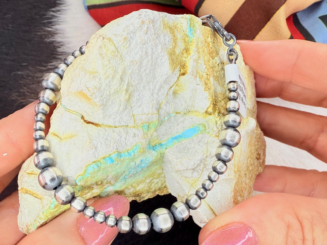 3-6mm NAVAJO Sterling Silver PEARL Bracelet 7.5” Claw Clasp: Hand ...