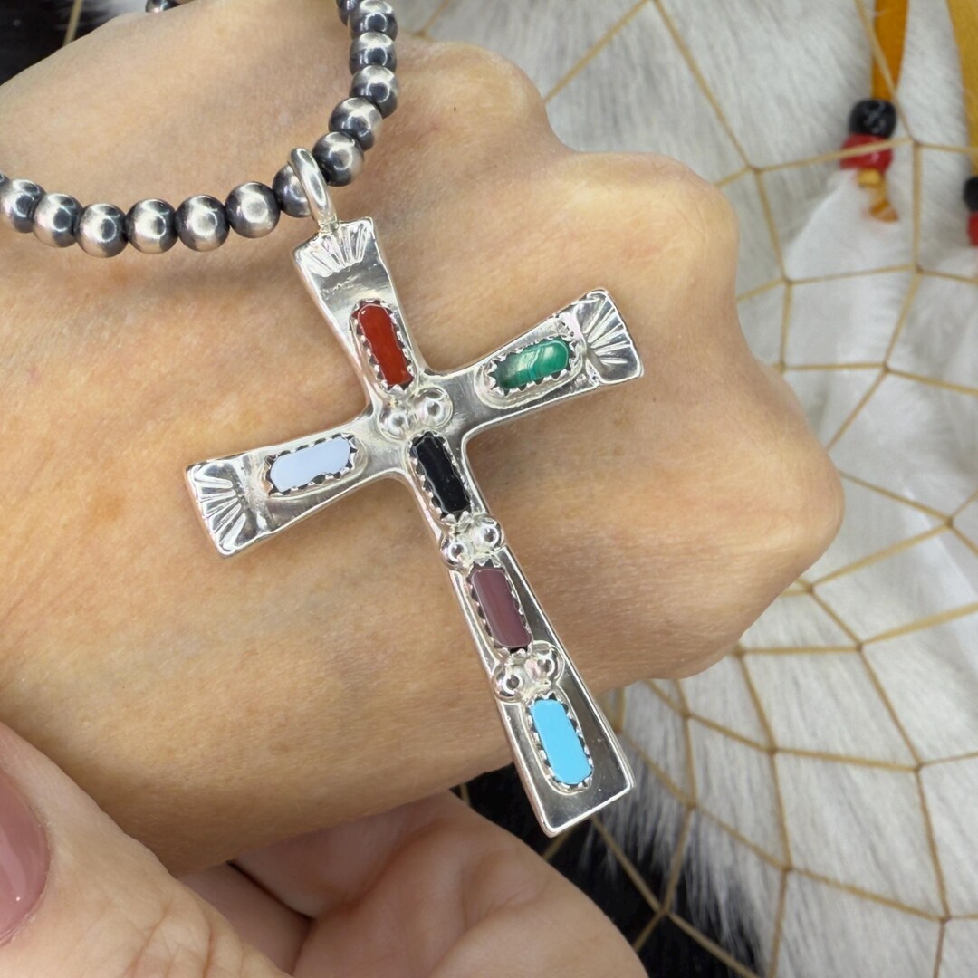 1/2 Price! ZUNI Turquoise Multi-stone Cross Pendant Sterling Silver ...