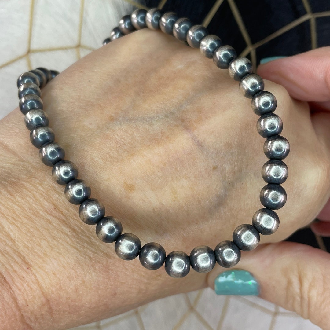 6mm NAVAJO Sterling Silver Pearl Necklace! Oxidized Choose Length ...