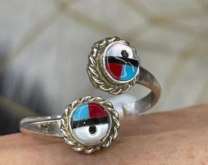 ZUNI Native American SUNFACE Multi Stone Ring ADJUSTABLE in Sterling ...