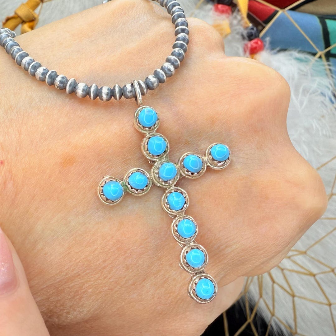 ZUNI Native American Kingman Turquoise and Sterling Silver CROSS ...