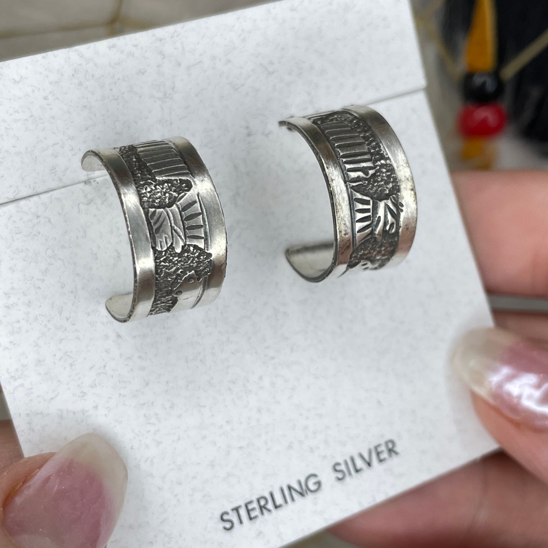 1/2 PRICE NAVAJO Native American Sterling Silver Post Half-hoop ...