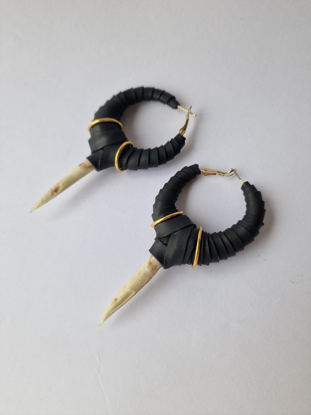 Small Earrings With Real Fangs - Upcycled Bones - Dark Jewelry - Street ...
